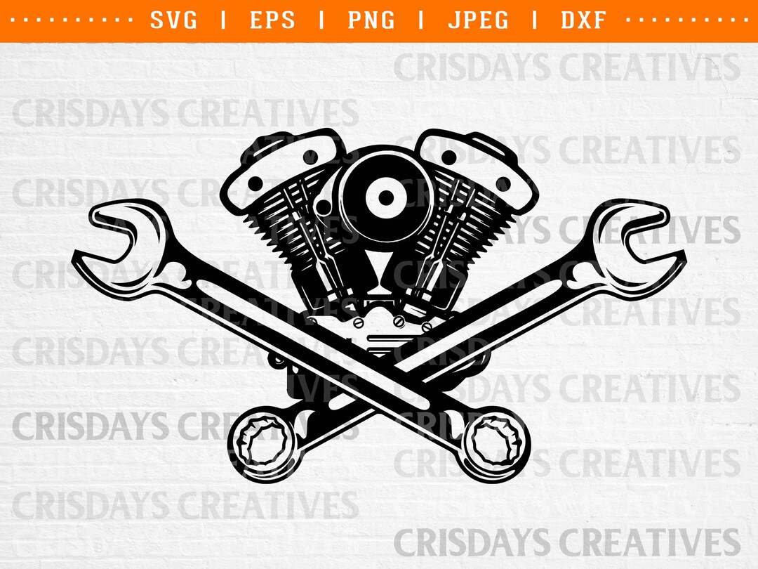 Crossed Wrench Engine SVG | Mechanic Engine Emblem Clipart | Garage ...