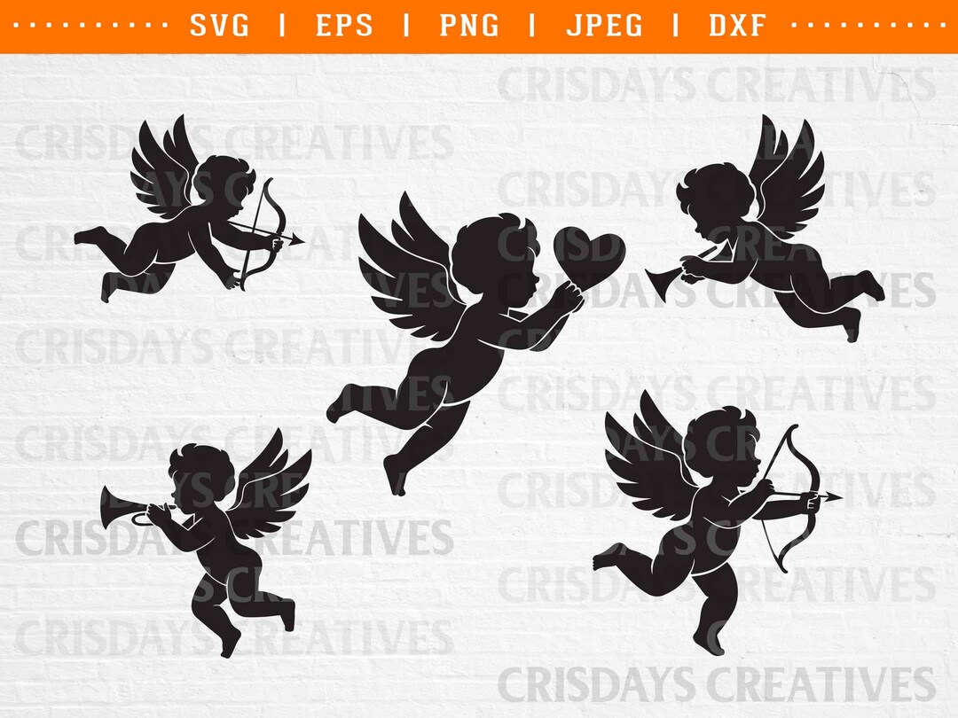 Cupid Bundle Clipart | Valentine Cupid PNG SVG | Cute Cupid Silhouette ...