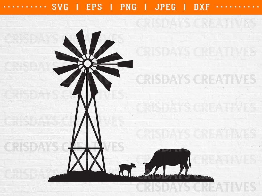 Farm Svg, Farming Svg, Cattle Svg, Farm Scene Svg, Cattle and Windmill ...