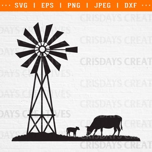 Farm Svg, Farming Svg, Cattle Svg, Farm Scene Svg, Cattle and Windmill ...