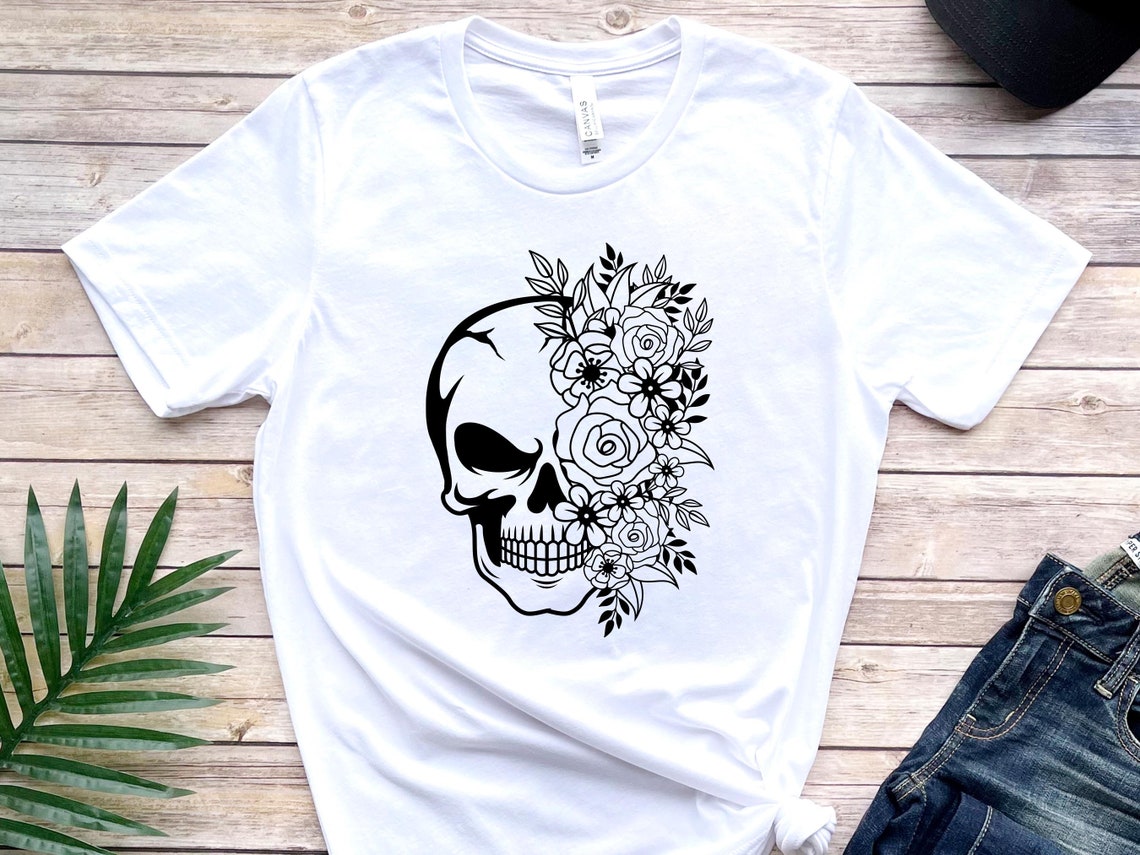 Floral Skull Svg Skull Face Svg Cute Skull Svg Skull With - Etsy