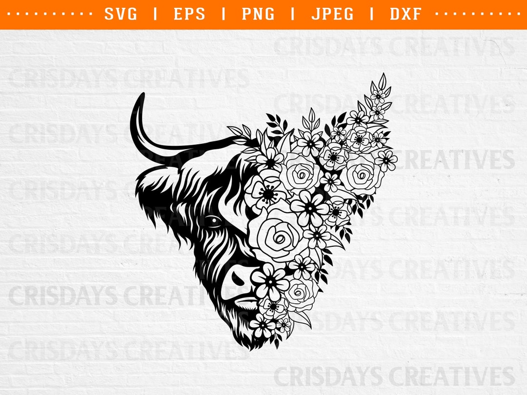 Floral Highland Cow Svg| Cow With Flowers Svg, Heifer Png, Heifer Cow ...