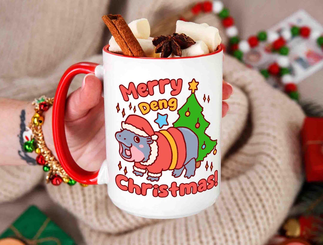 Moo Deng Xmas Mug Mug, Cute Hippo Gift, Coffee Cup, Hippo Coffe Mug ...