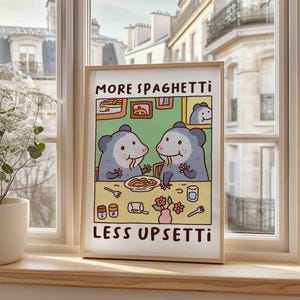 Possums Eating Spaghetti Poster, More Spaghetti Less Upsetti, Retro ...