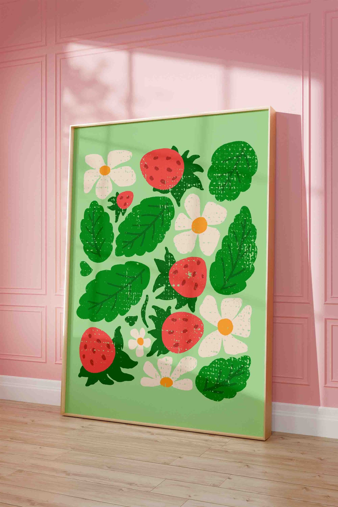 Strawberries Wall Print, Retro Poster Print, Retro Flowers Poster ...