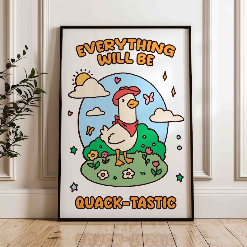 Duck Wall Print, Cute Colorful Poster, Motivational Poster, Positive ...