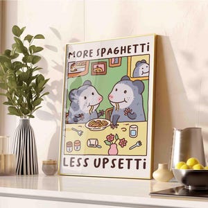 Possums Eating Spaghetti Poster, More Spaghetti Less Upsetti, Retro ...