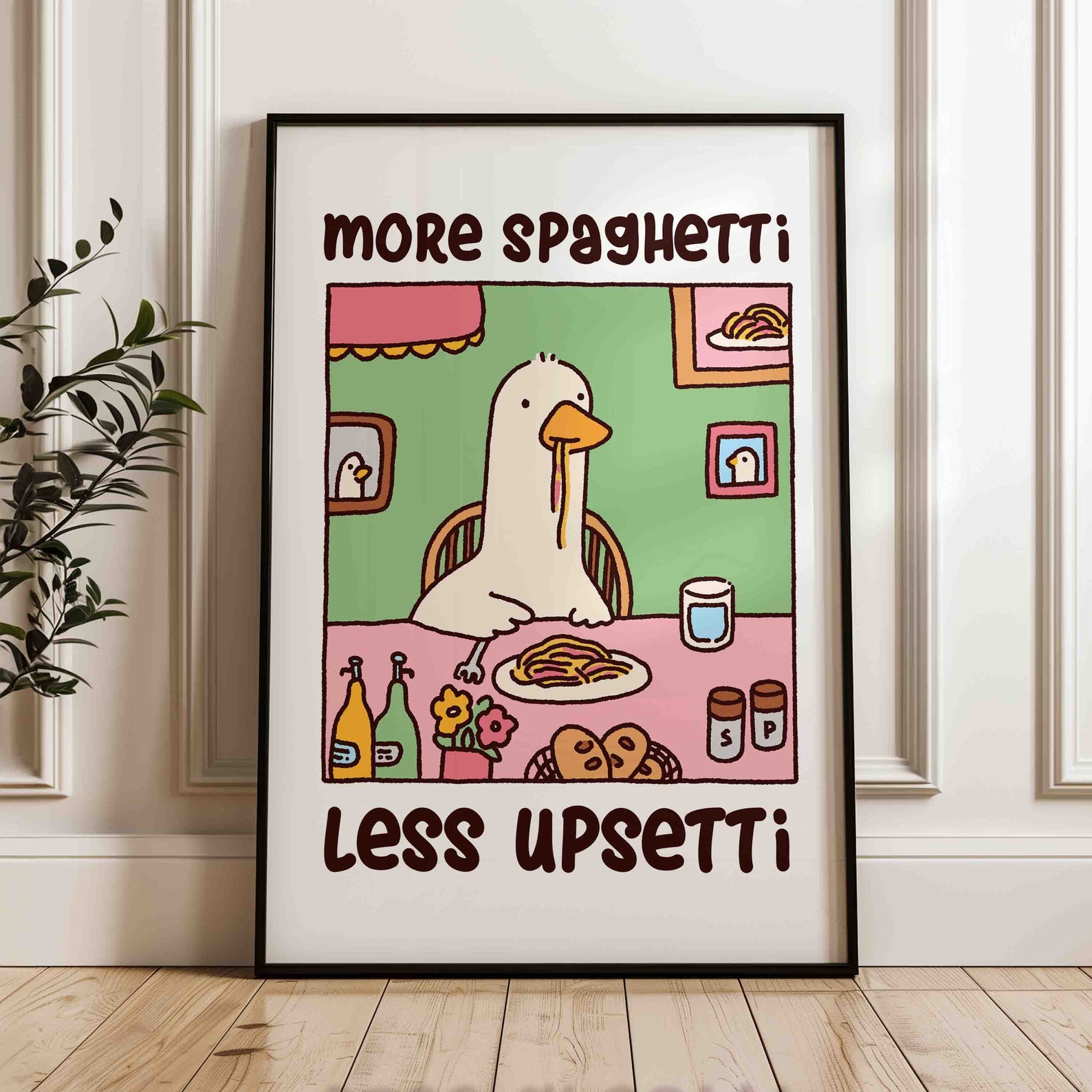 Duck Eating Spaghetti Poster, More Spaghetti Less Upsetti, Retro Diner ...