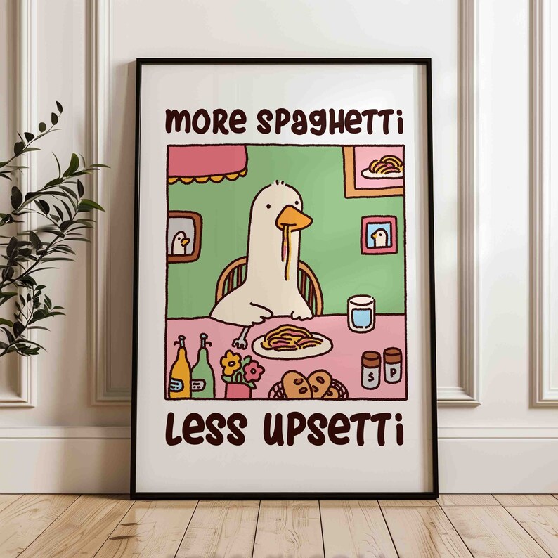 Duck Eating Spaghetti Poster, More Spaghetti Less Upsetti, Retro Diner ...