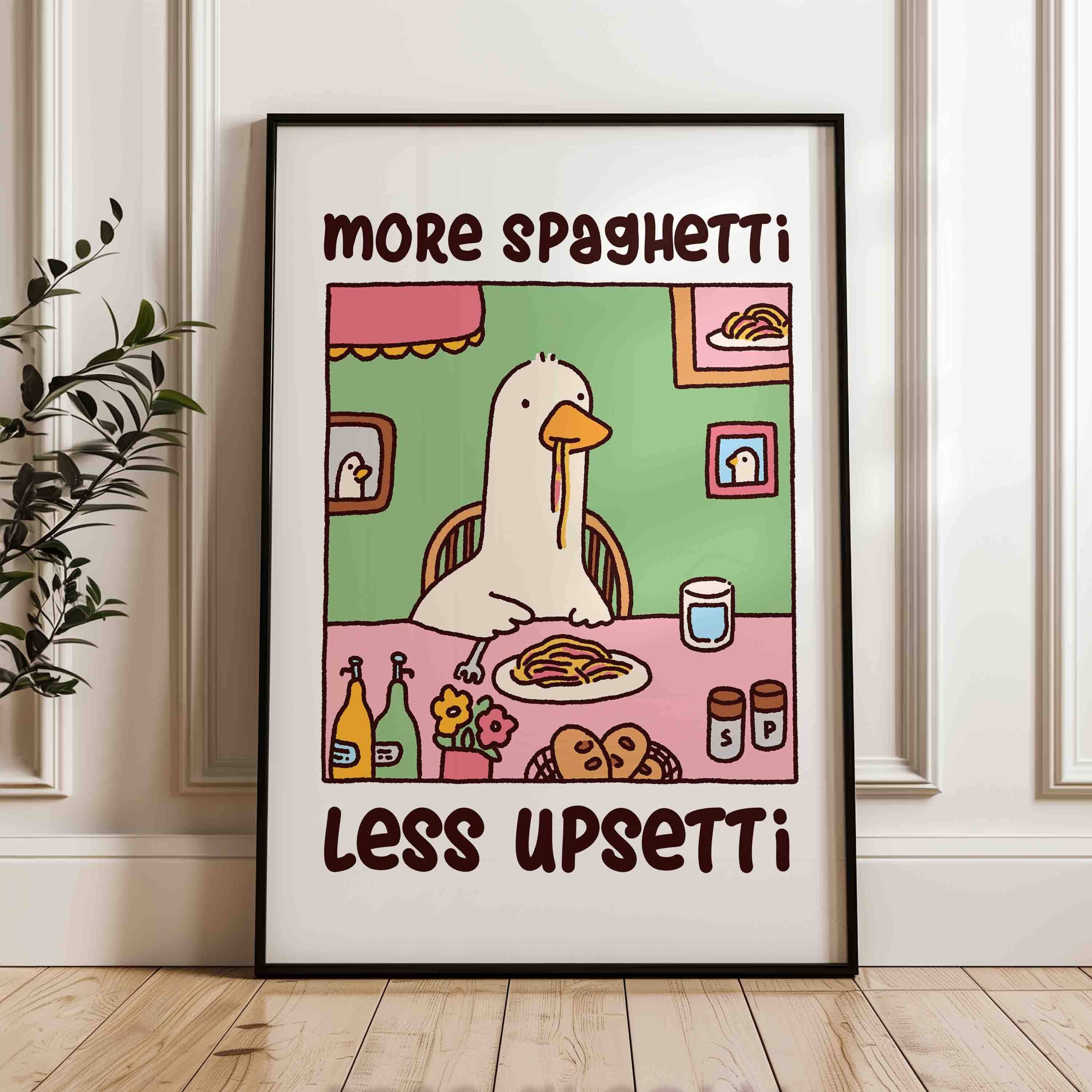 Duck Eating Spaghetti Poster, More Spaghetti Less Upsetti, Retro Diner ...