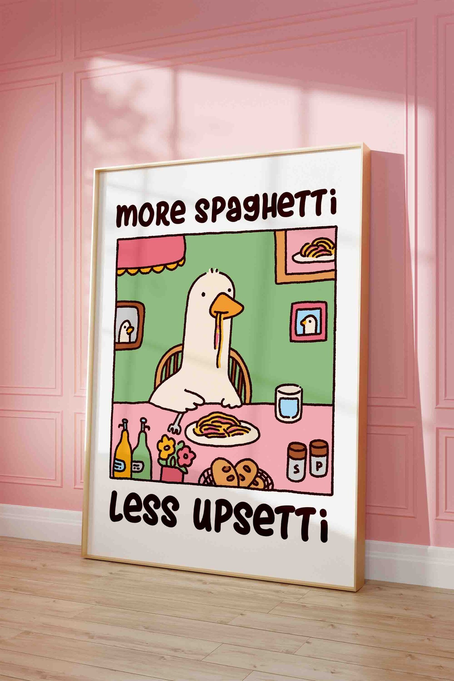 Duck Eating Spaghetti Poster, More Spaghetti Less Upsetti, Retro Diner ...
