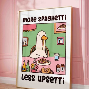 Duck Eating Spaghetti Poster, More Spaghetti Less Upsetti, Retro Diner ...
