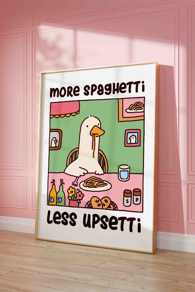 Duck Eating Spaghetti Poster, More Spaghetti Less Upsetti, Retro Diner ...