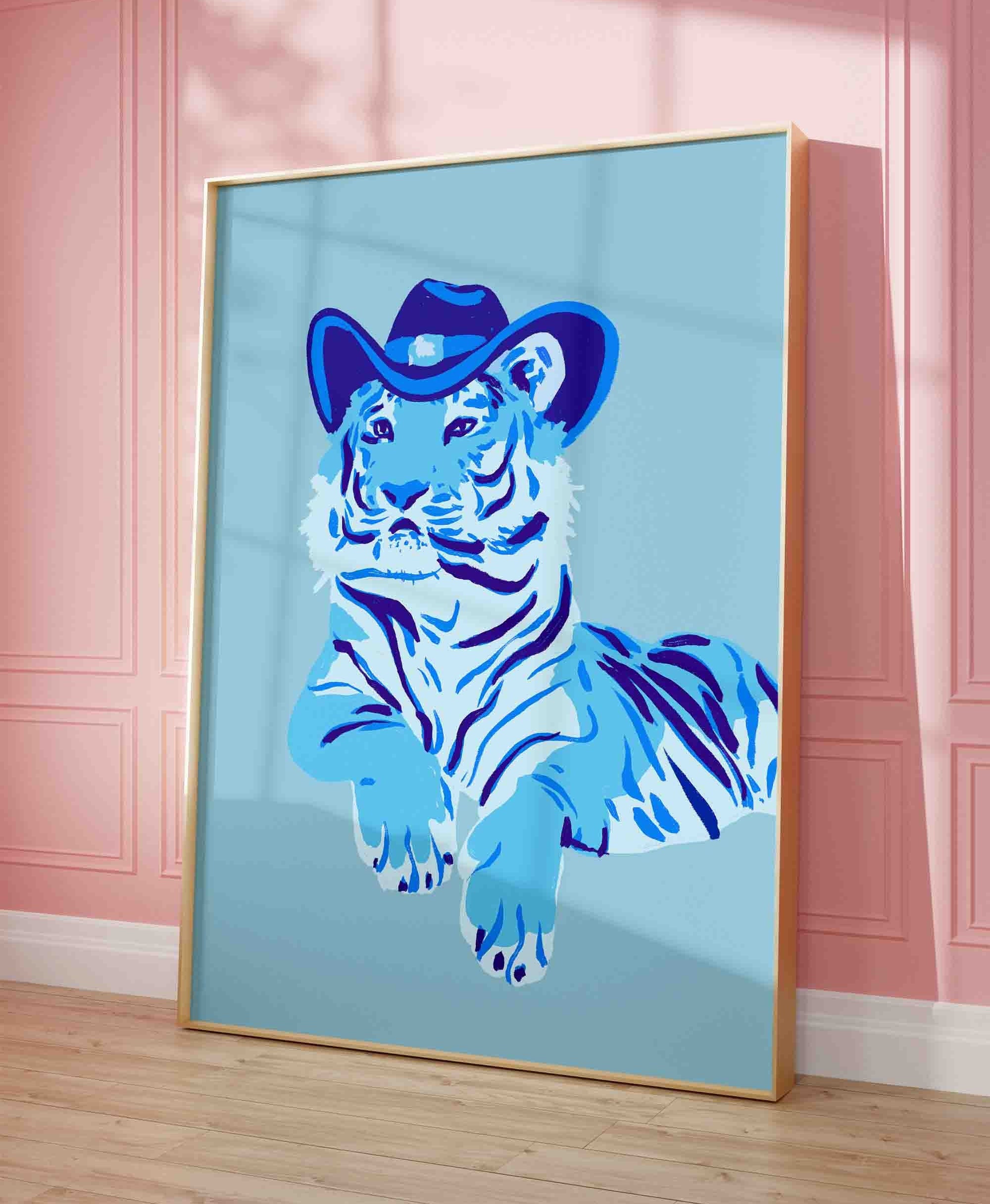 Tiger Wall Print, Blue Tiger Poster, Tiger Cowboy Wall Art Print ...