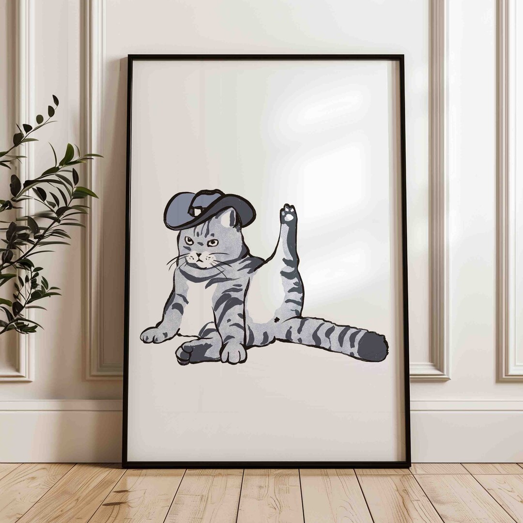 Kitten Cowboy Wall Print, Cat in a Cowboy Hat Poster, Retro Western Cat ...