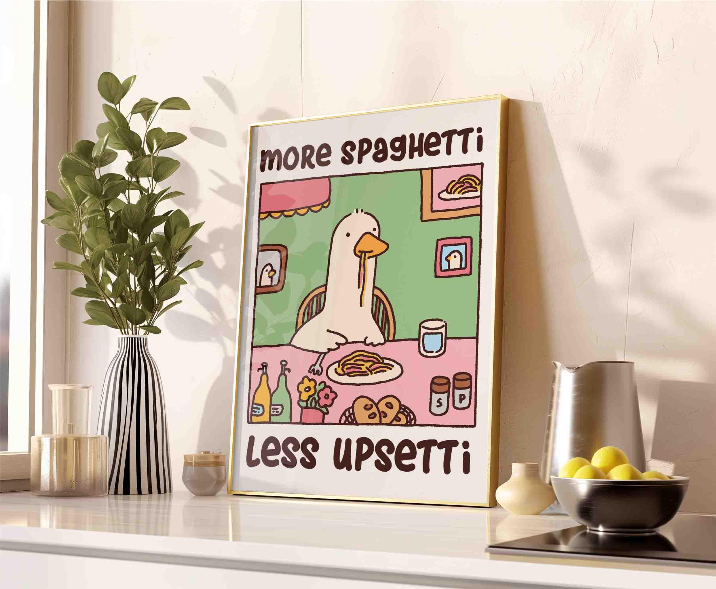 Duck Eating Spaghetti Poster, More Spaghetti Less Upsetti, Retro Diner ...