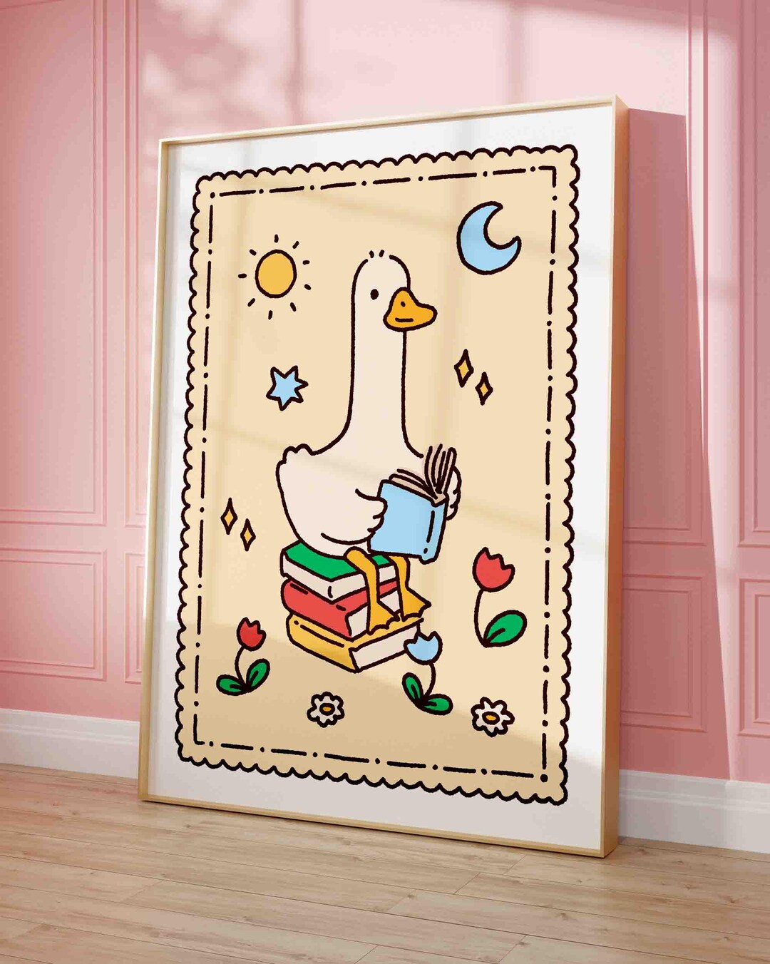 Silly Goose Reads Poster, Funny Goose, Cute Children's Room Art, Trendy ...