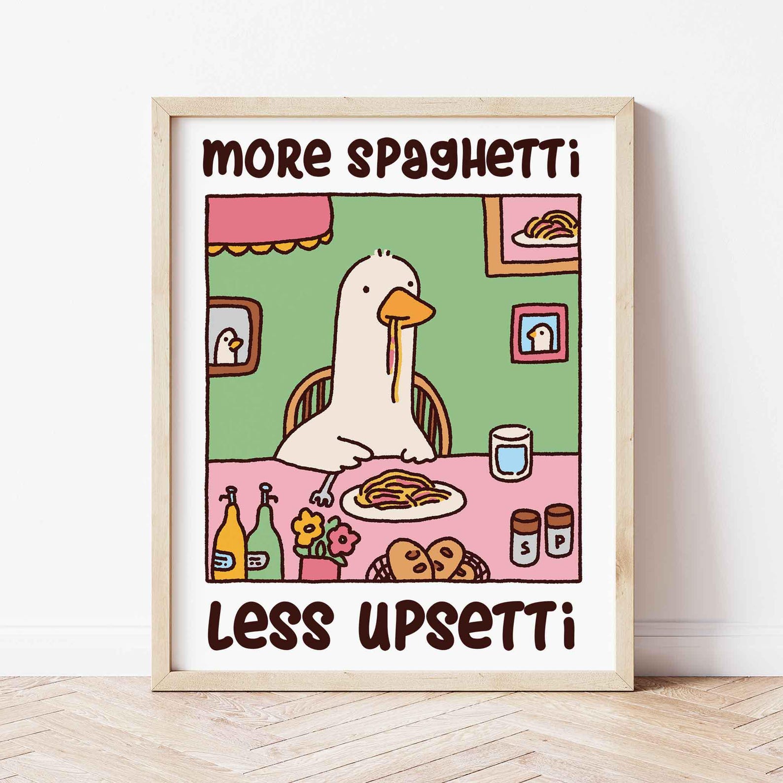 Duck Eating Spaghetti Poster, More Spaghetti Less Upsetti, Retro Diner ...