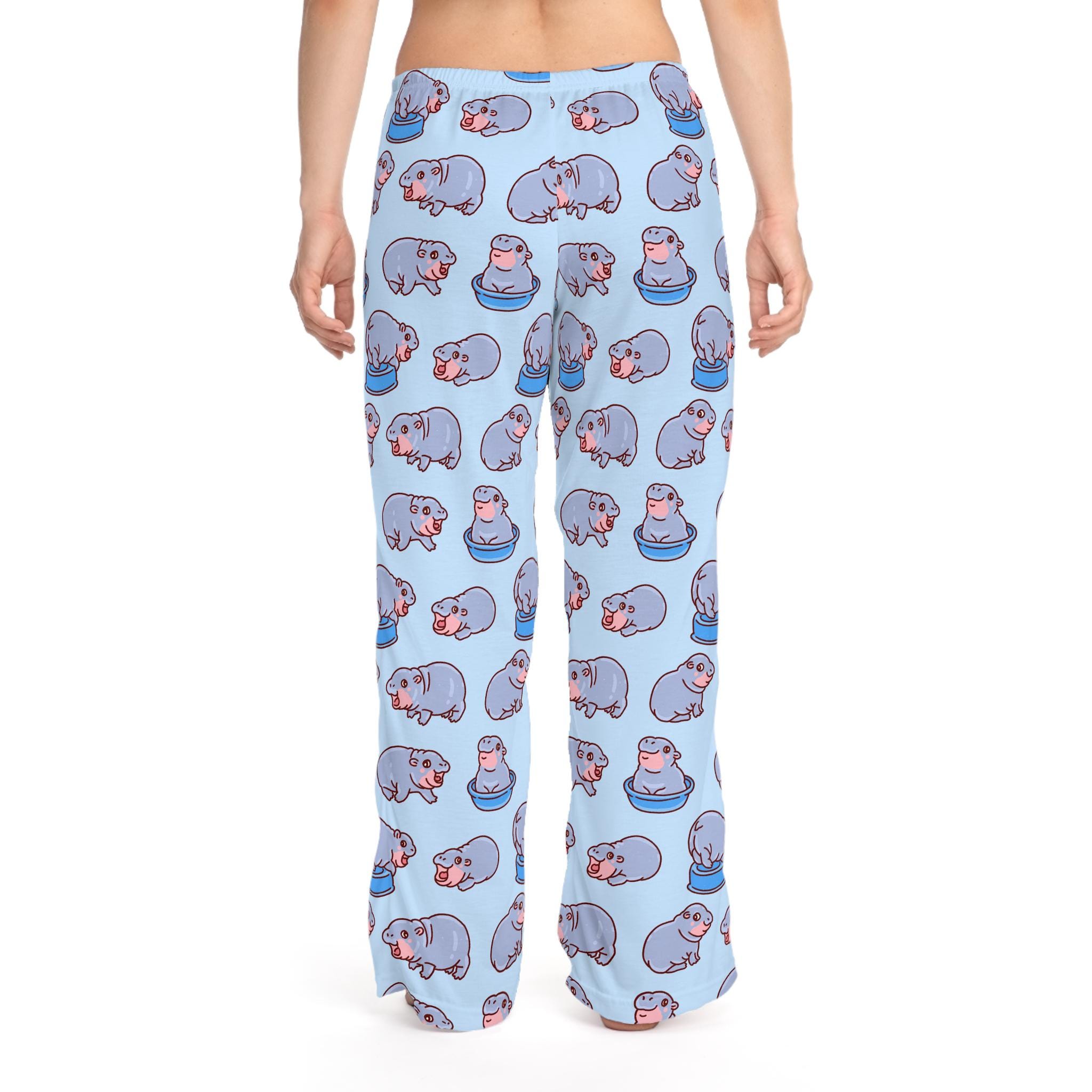 Cute Pygmy Hippo Women's Pajama Pants, Adorable Hippo Pattern, Funny ...