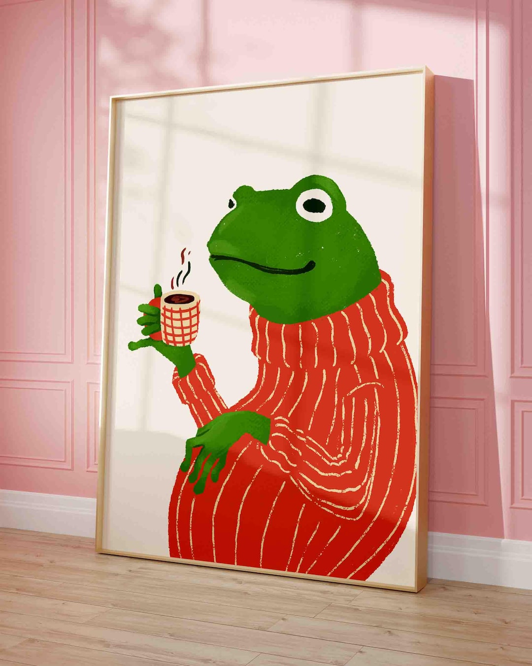 Frog Drinking Coffee Print, Cute Quirky Print, Funny Frog Print, Trendy ...