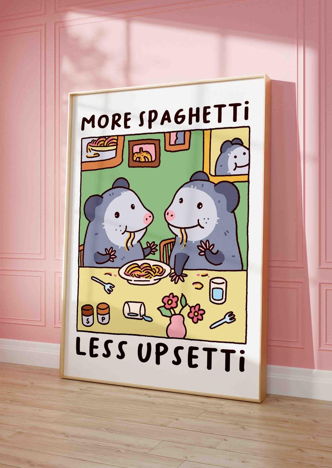 Possums Eating Spaghetti Poster, More Spaghetti Less Upsetti, Retro ...