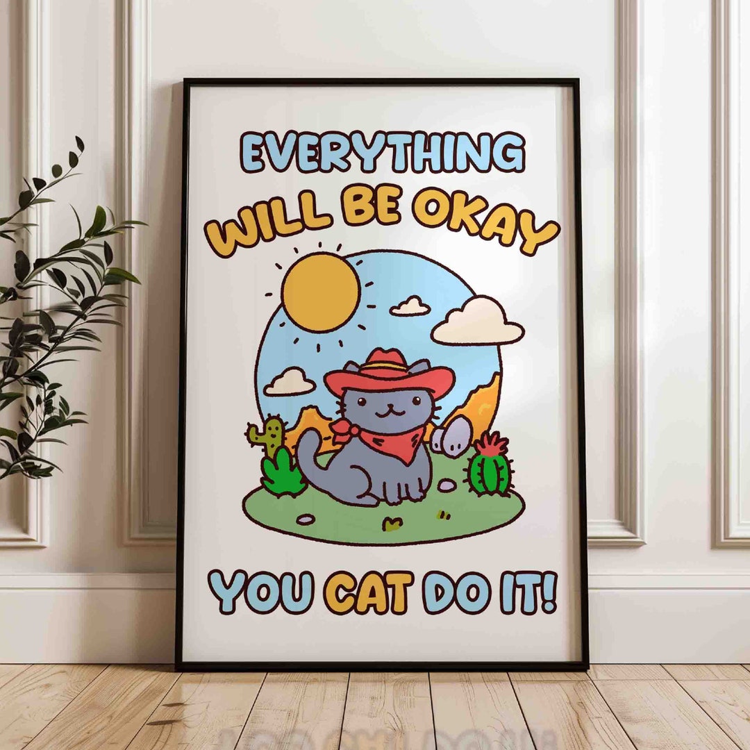Cowboy Cat Poster, Cute Western Cat Print, Motivational Phrase ...