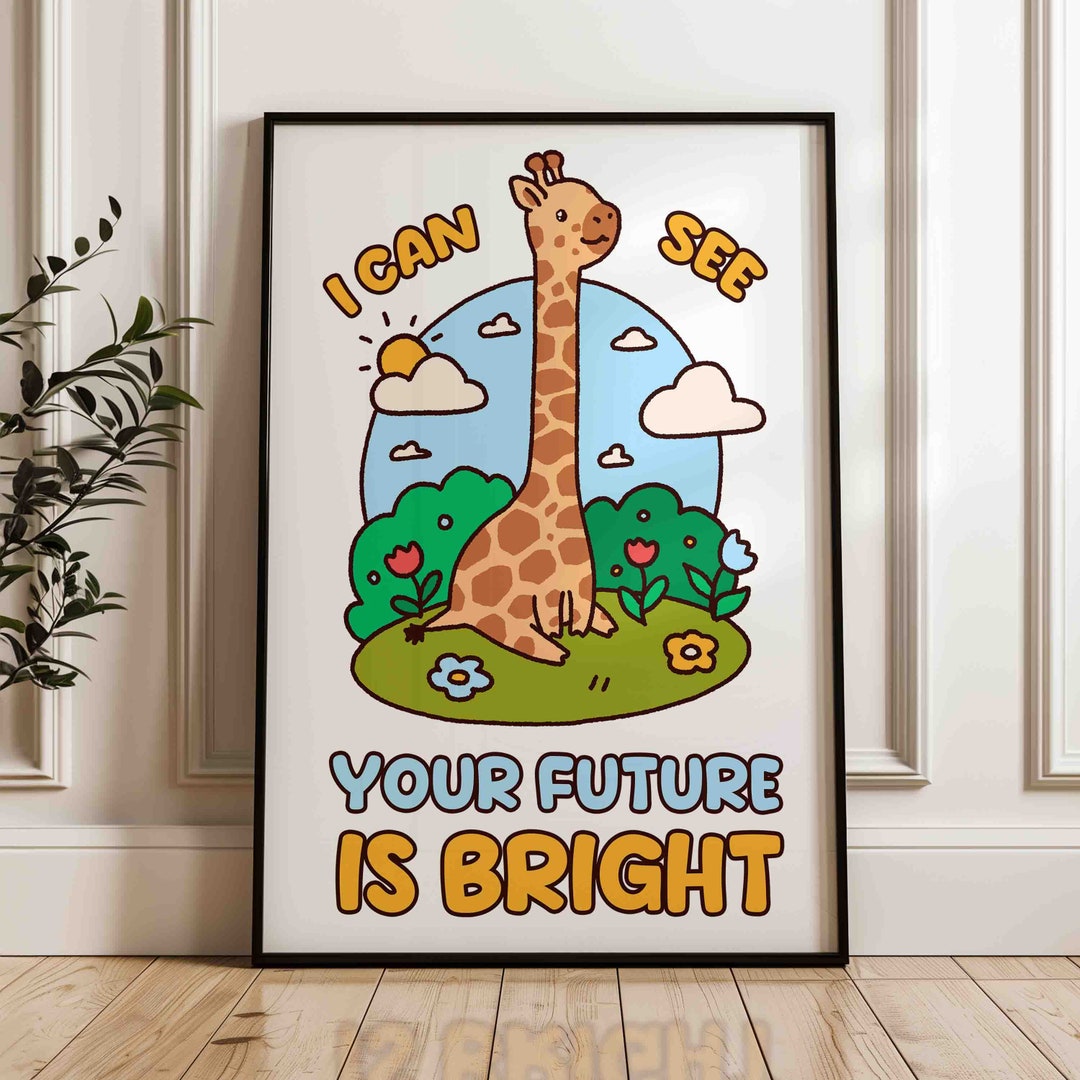 Giraffe Art Print, Cute Colorful Poster, Motivational Poster, Positive ...
