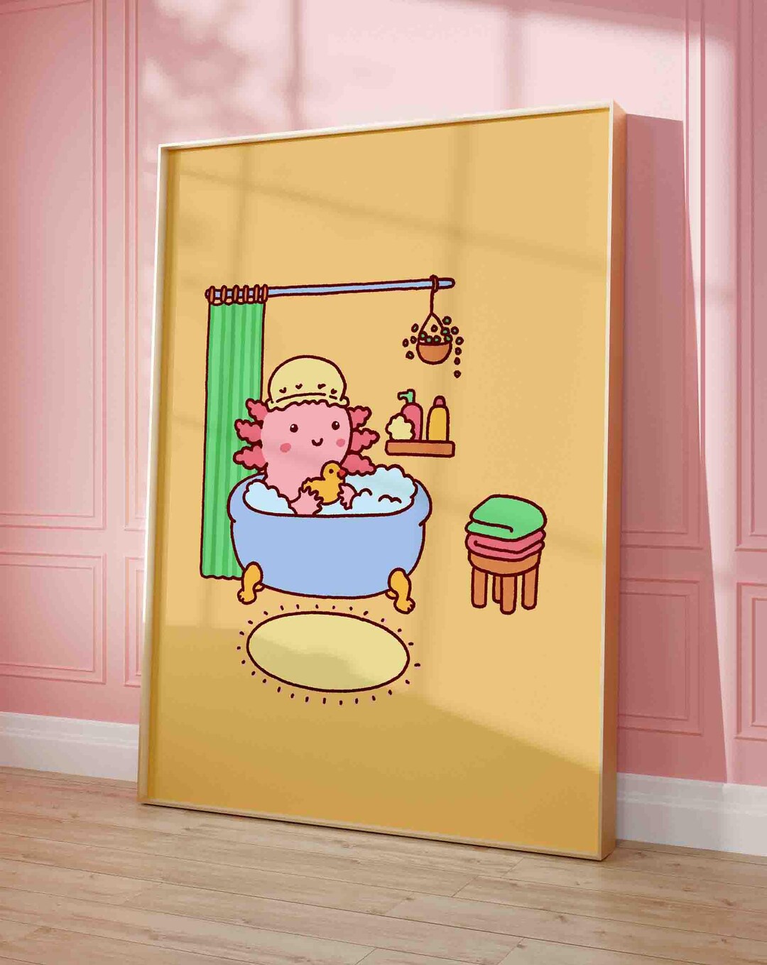 Axolotl in a Bath Poster, Bubble Bath Time Poster, Cute Bathroom Art ...