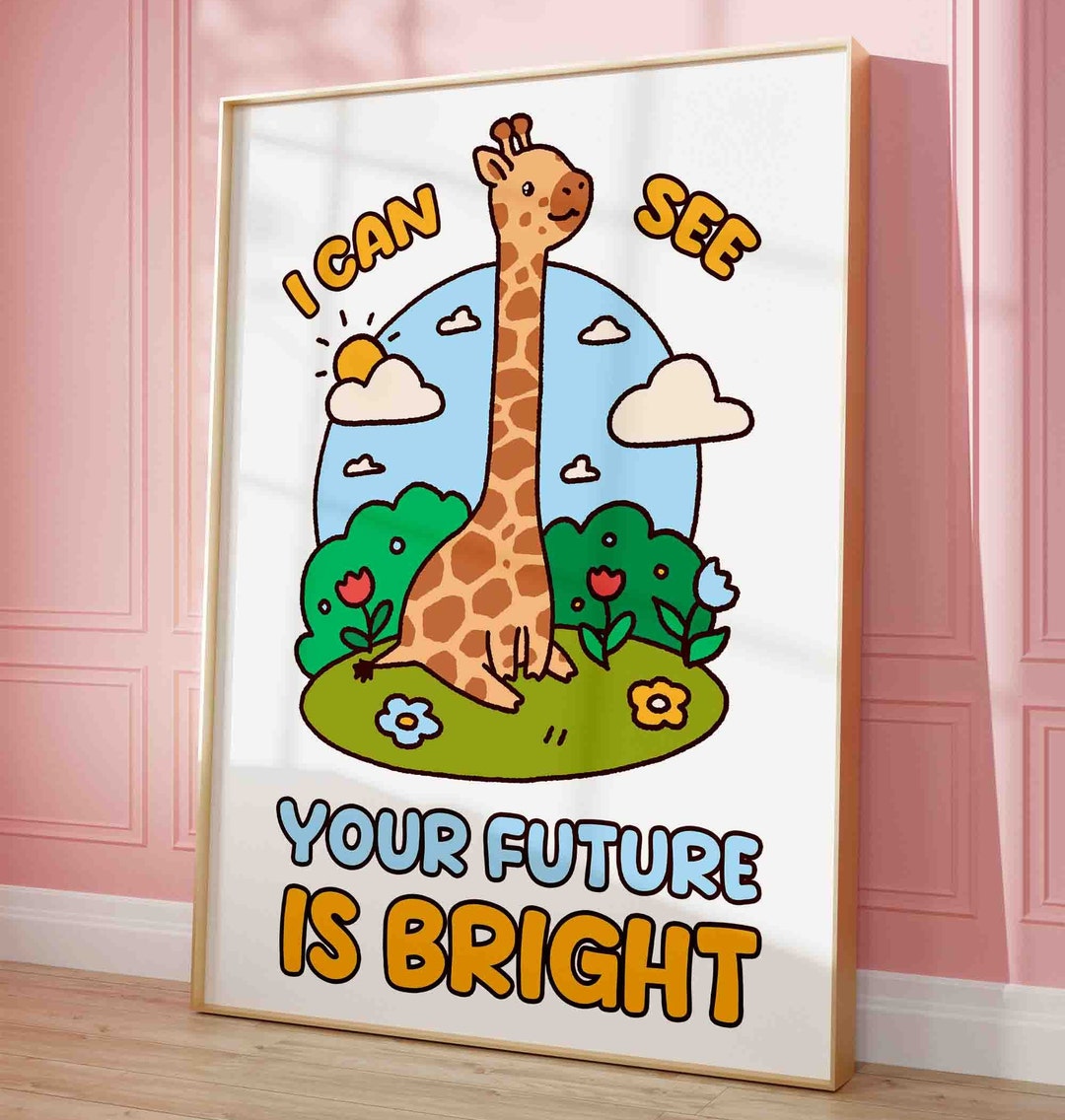 Giraffe Art Print, Cute Colorful Poster, Motivational Poster, Positive ...
