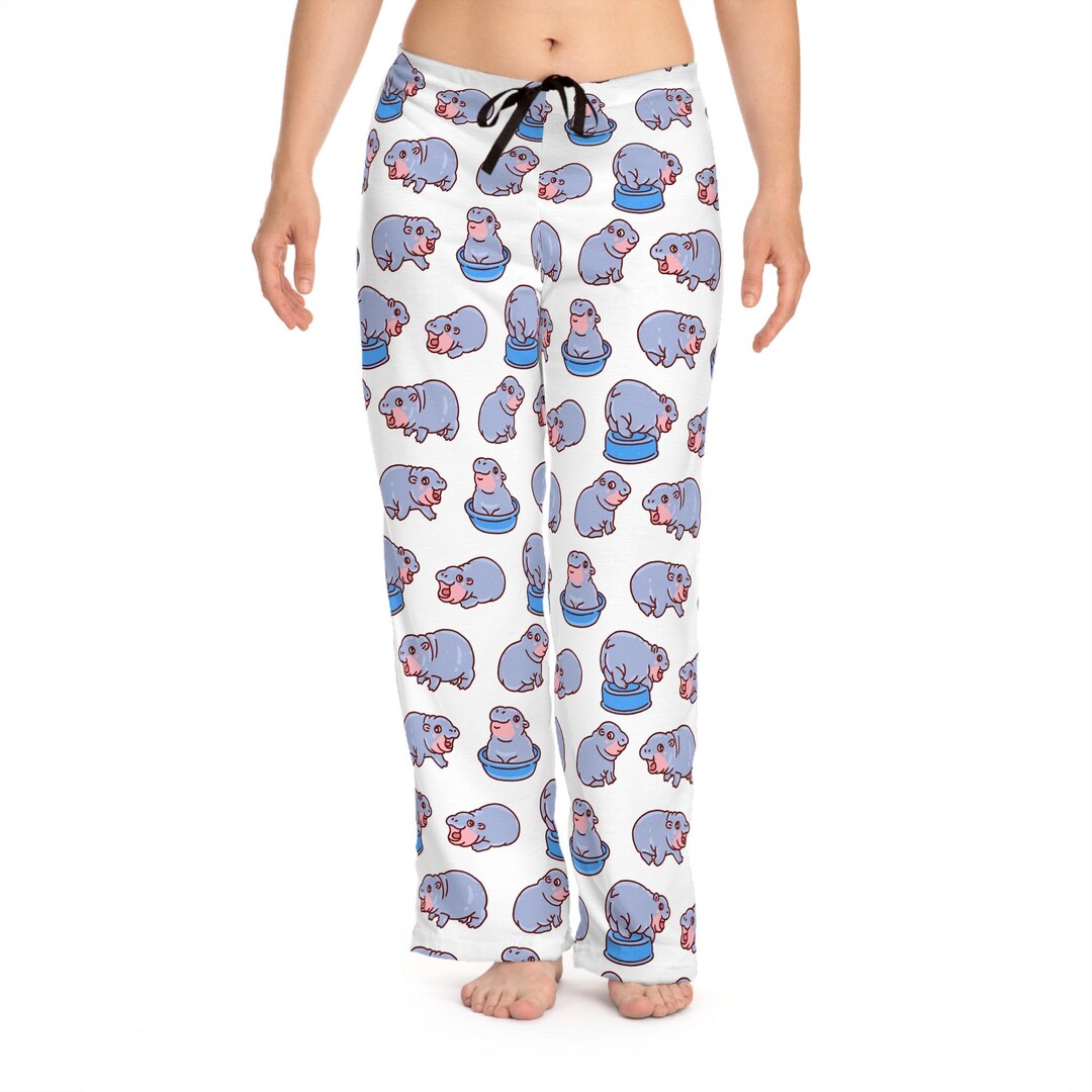 Adorable Pygmy Hippo Women's Pajama Pants, Cute Hippo Pattern, Funny ...