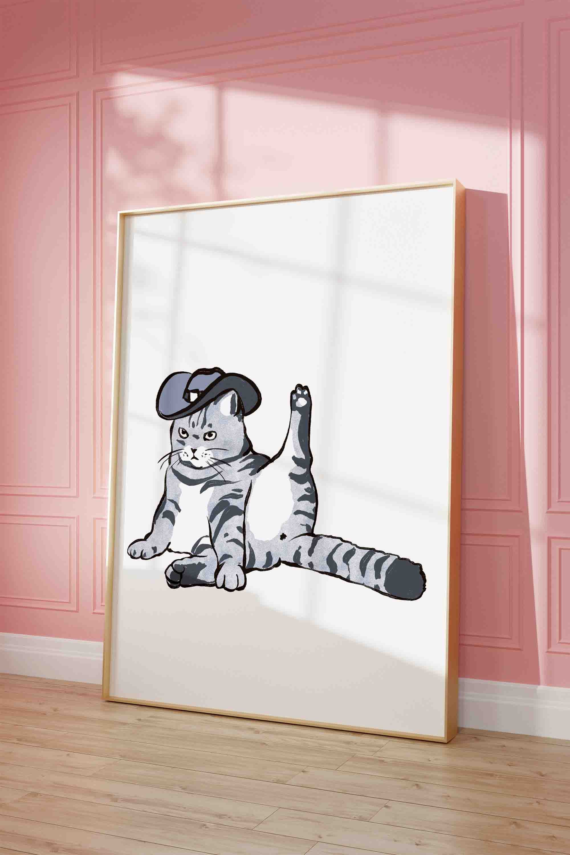 Kitten Cowboy Wall Print, Cat in a Cowboy Hat Poster, Retro Western Cat ...