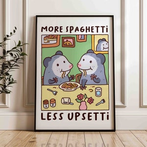Possums Eating Spaghetti Poster, More Spaghetti Less Upsetti, Retro ...