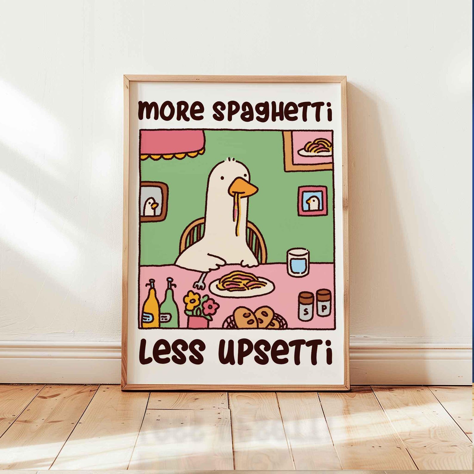 Duck Eating Spaghetti Poster, More Spaghetti Less Upsetti, Retro Diner ...