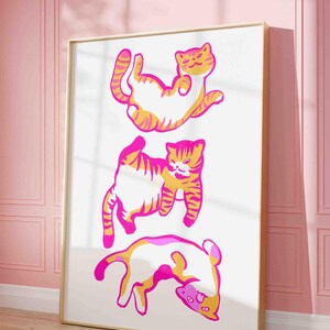Cats Wall Art Print, Cat Poster in Pink and Orange, Cute Kitten ...