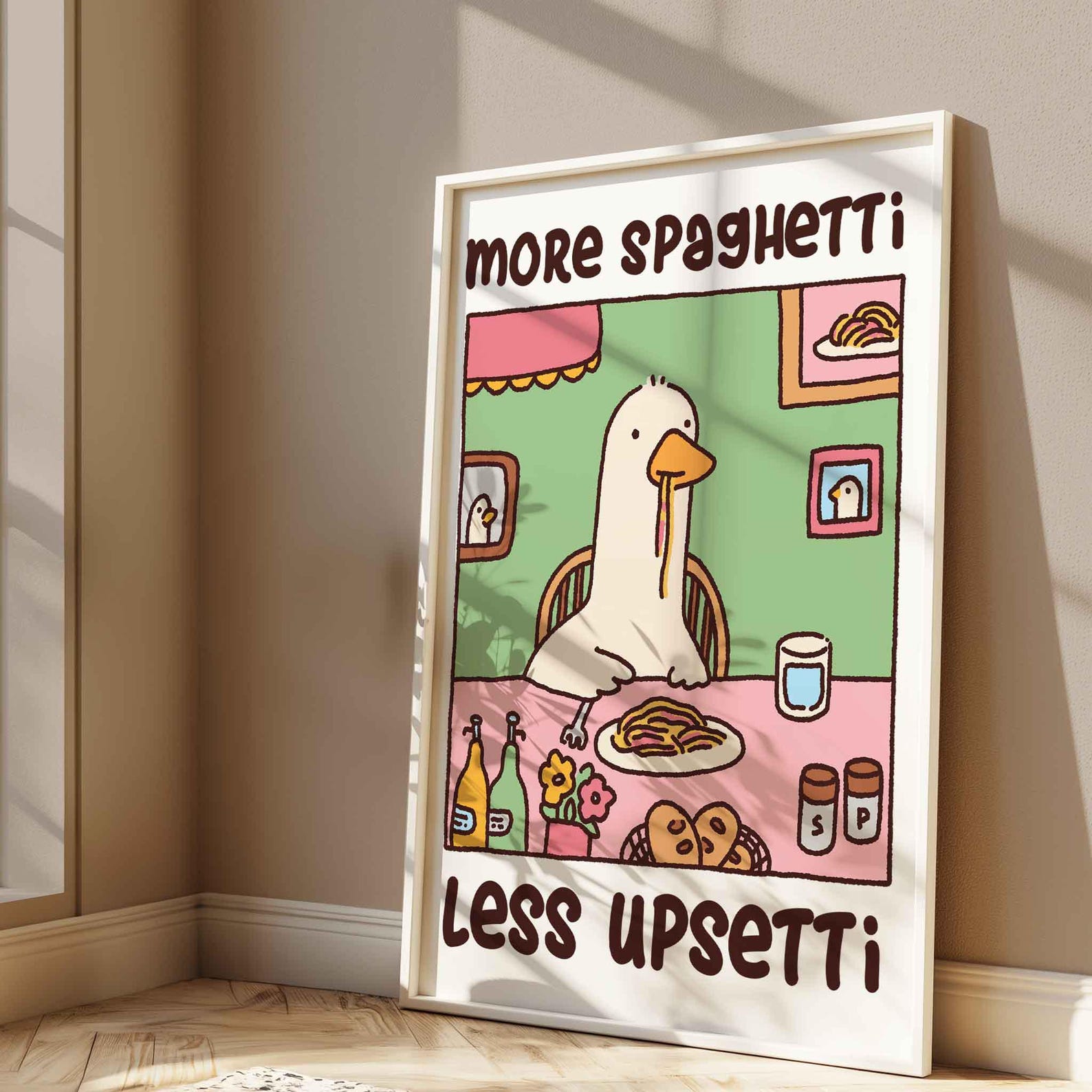 Duck Eating Spaghetti Poster, More Spaghetti Less Upsetti, Retro Diner ...