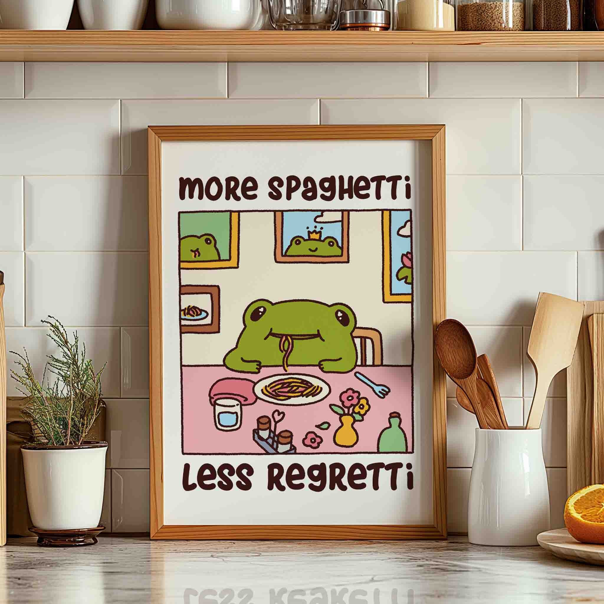 More Spaghetti Less Regretti Frog Print, Retro Diner Poster, Retro ...