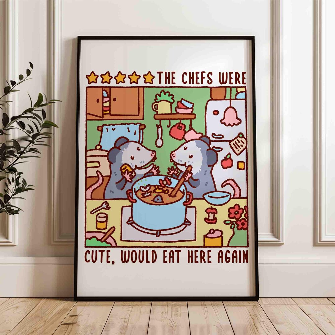 Possum Opossum Poster, Cute Possums Cooking Print, Positive Quote ...