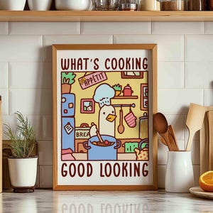 Duck Cooking Poster, Kitchen Wall Decor, Cute and Quirky Kitchen Art ...