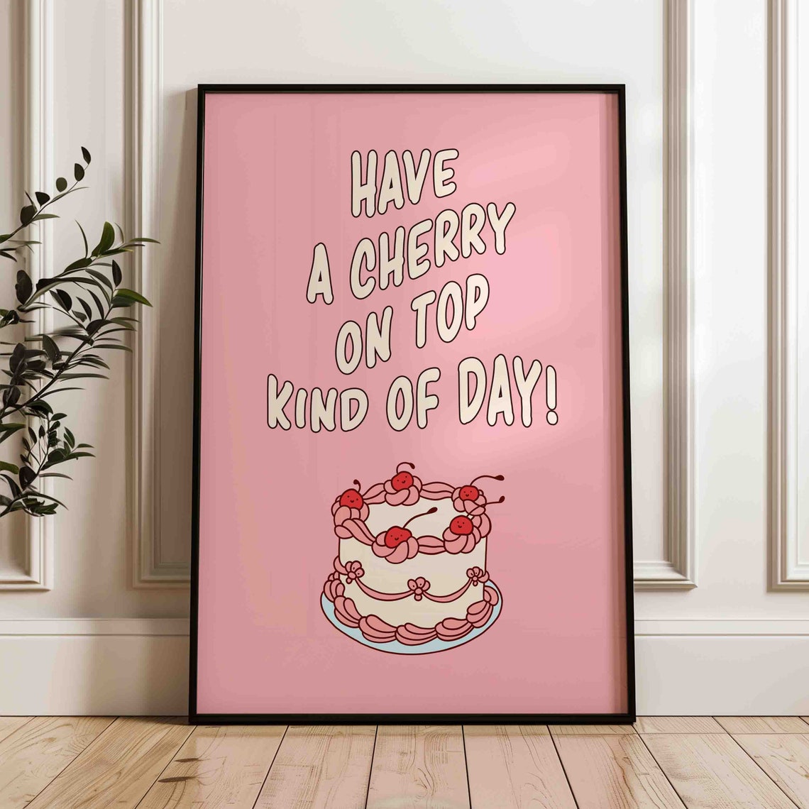 Cute Cherry Cake Wall Print, Pink Retro Poster, Cottagecore Positive ...
