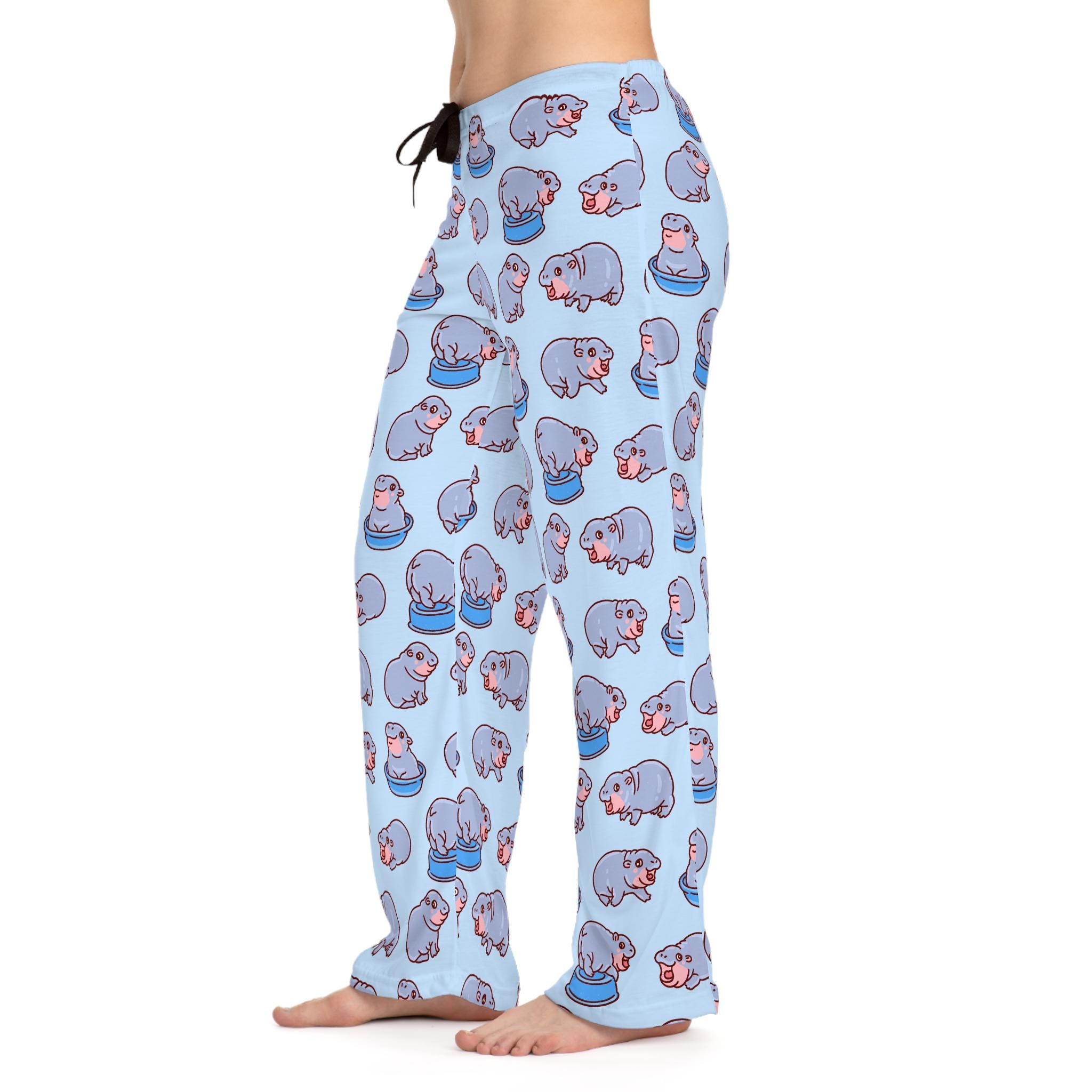 Cute Pygmy Hippo Women's Pajama Pants, Adorable Hippo Pattern, Funny ...