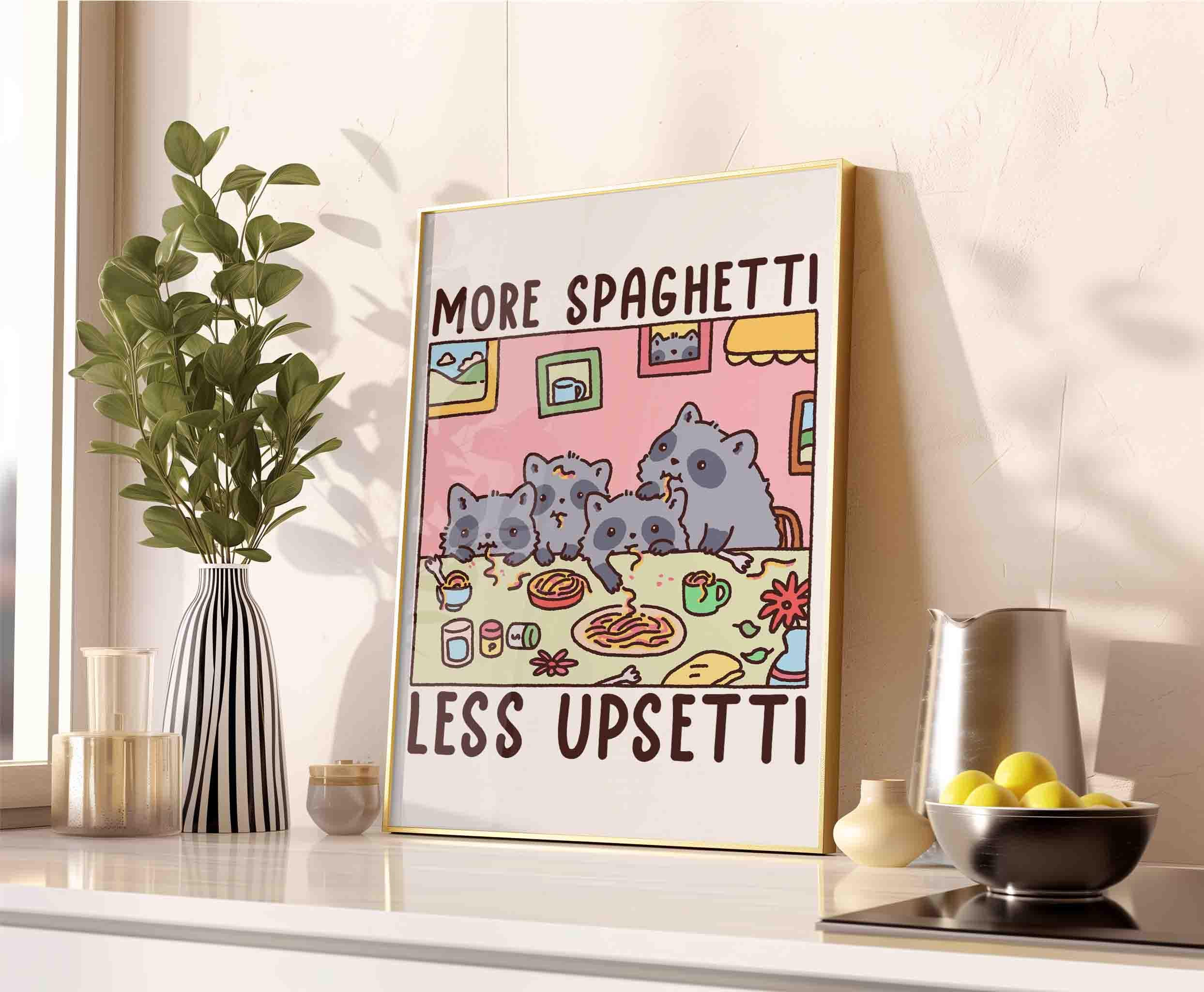 Raccoons Eating Spaghetti Poster, More Spaghetti Less Upsetti, Retro ...