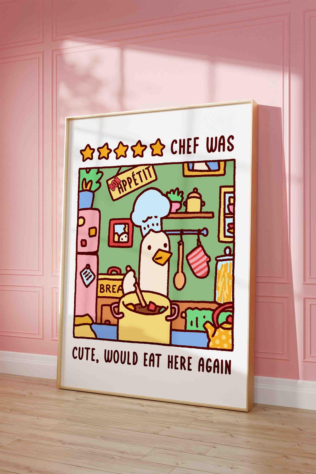 Duck Cooking Food Poster, Chef Was Cute Would Eat Here Again, Retro ...