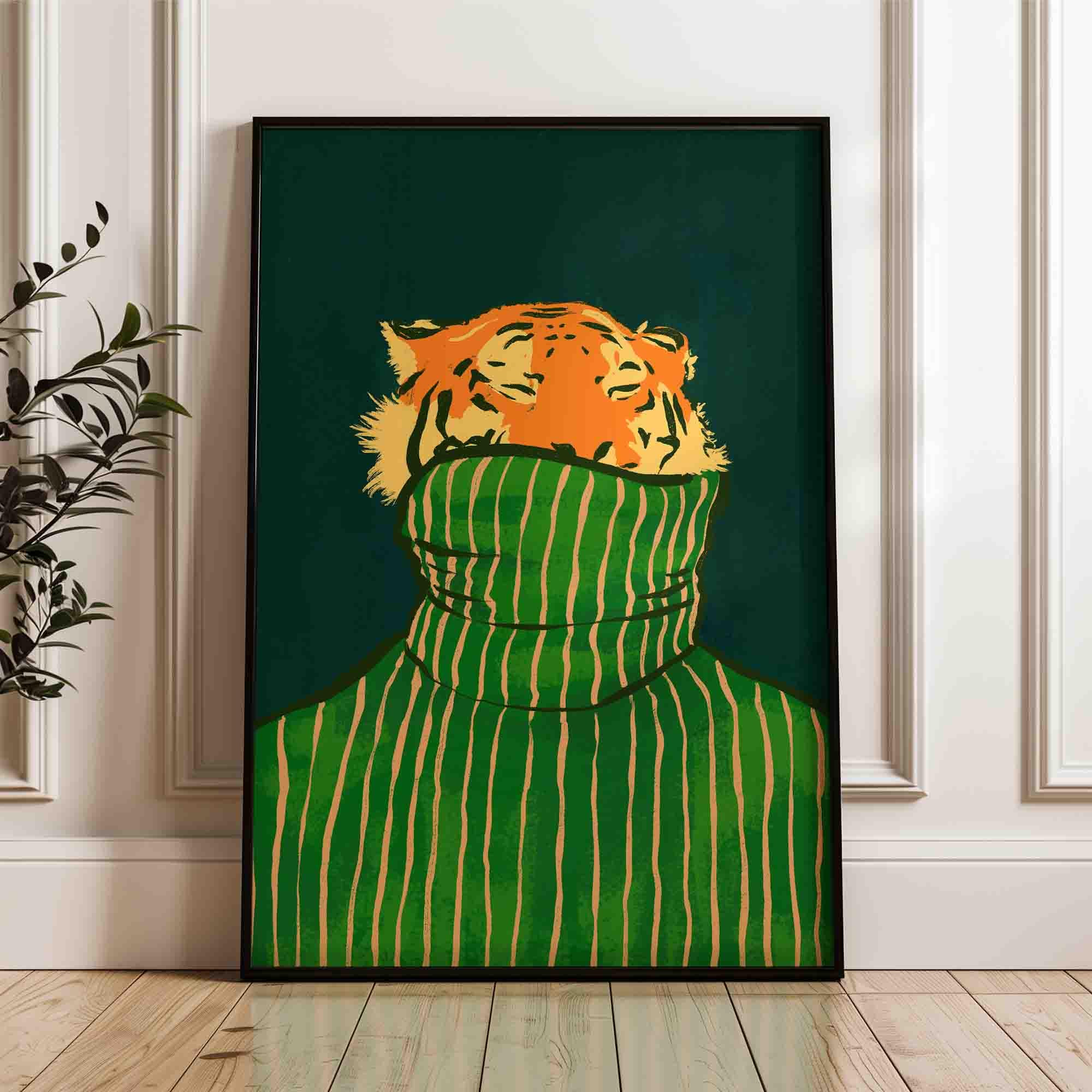 Emerald Green Tiger Art Print, Modern Animal Print, Dark Green Home ...
