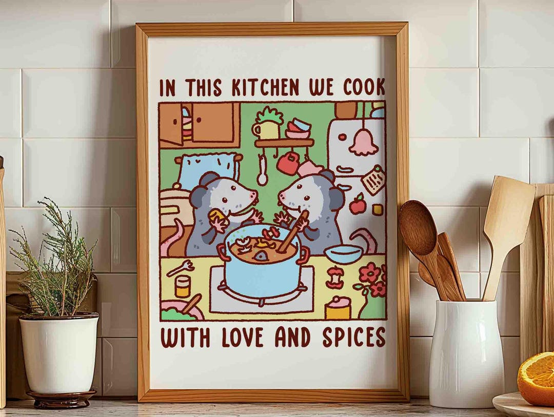 Possum Opossum Wall Print, Cute Possums Cooking Poster, Positive Quote ...