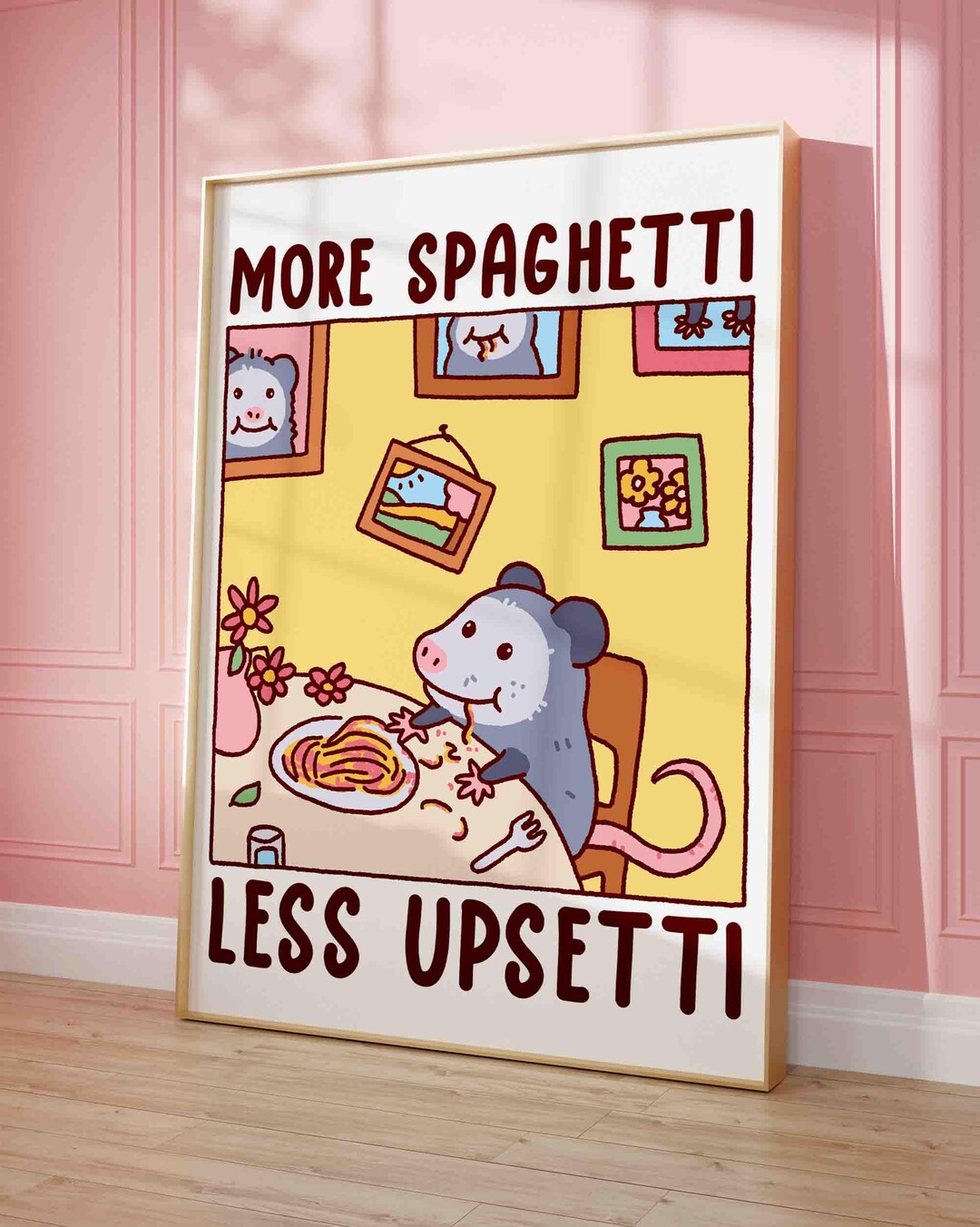 Possums Eating Spaghetti Poster, More Spaghetti Less Upsetti, Retro ...