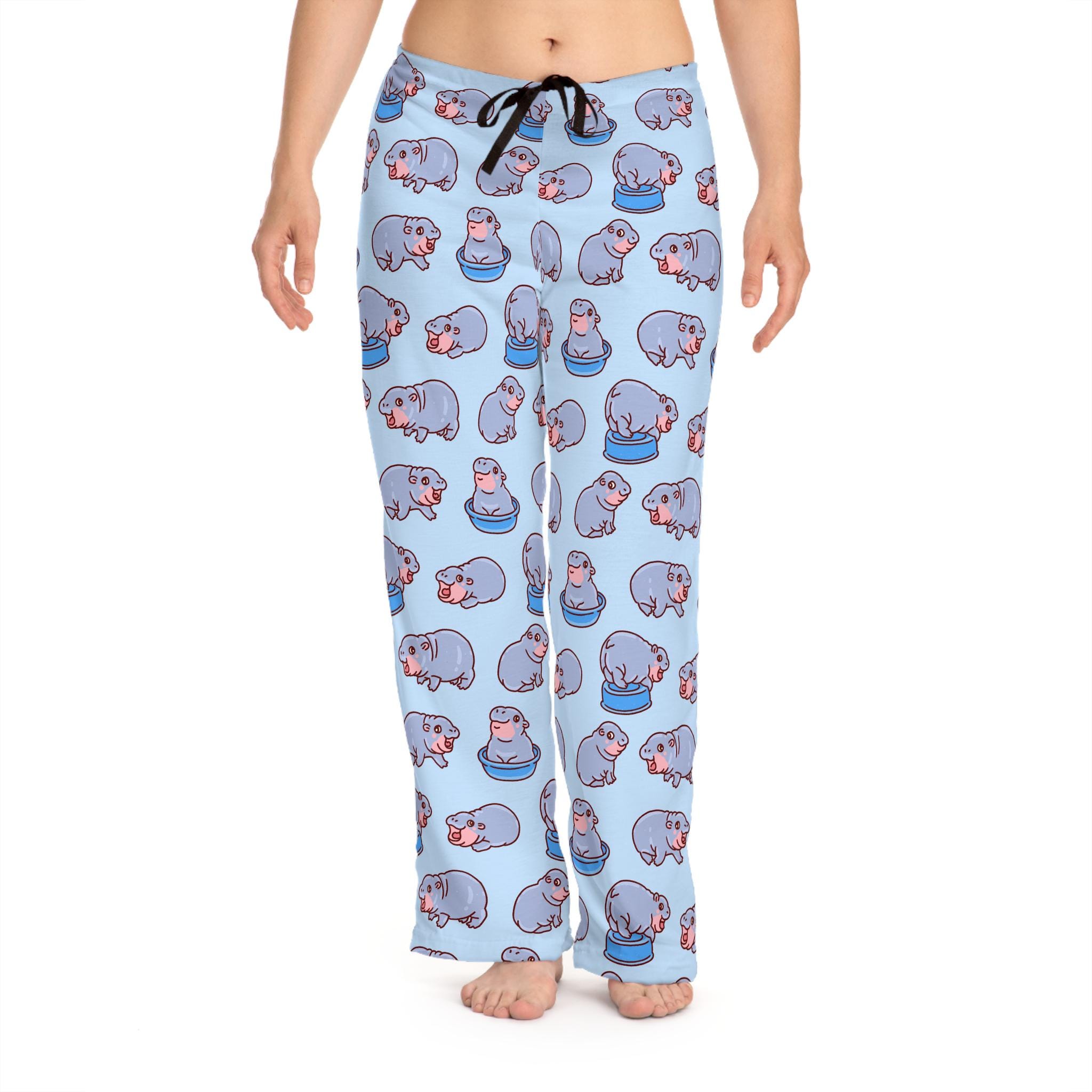 Cute Pygmy Hippo Women's Pajama Pants, Adorable Hippo Pattern, Funny ...