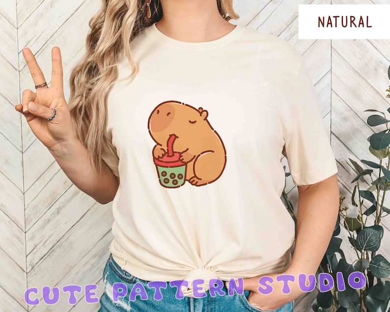 Capybara Drinking Bubble Tea Cute Shirt Cute Capybara With a - Etsy