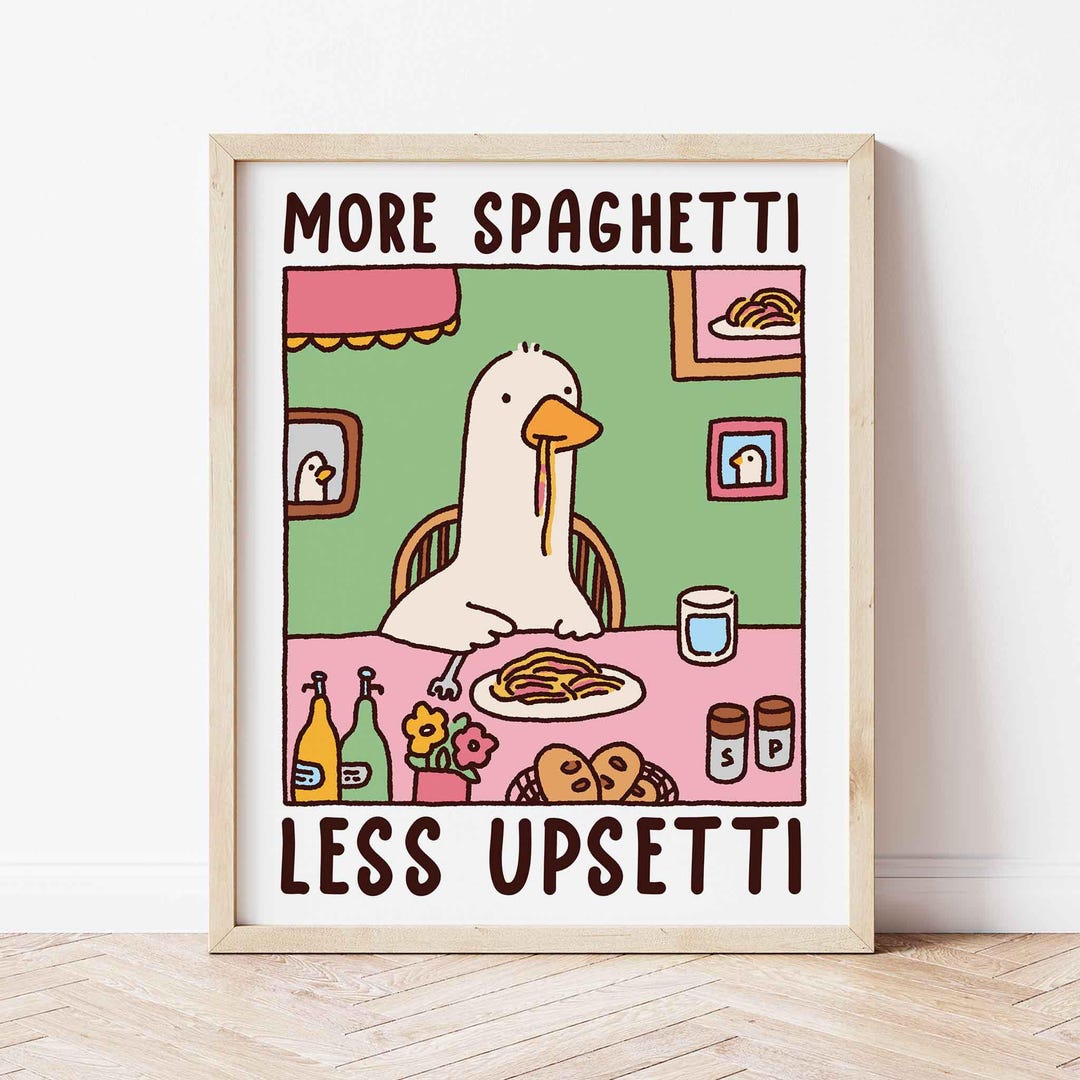 Duck Eating Spaghetti Poster, More Spaghetti Less Upsetti, Retro Diner ...