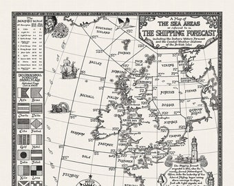 Shipping Forecast Regions, Map, Print, Souvenir, Gift, Poster, Choice ...