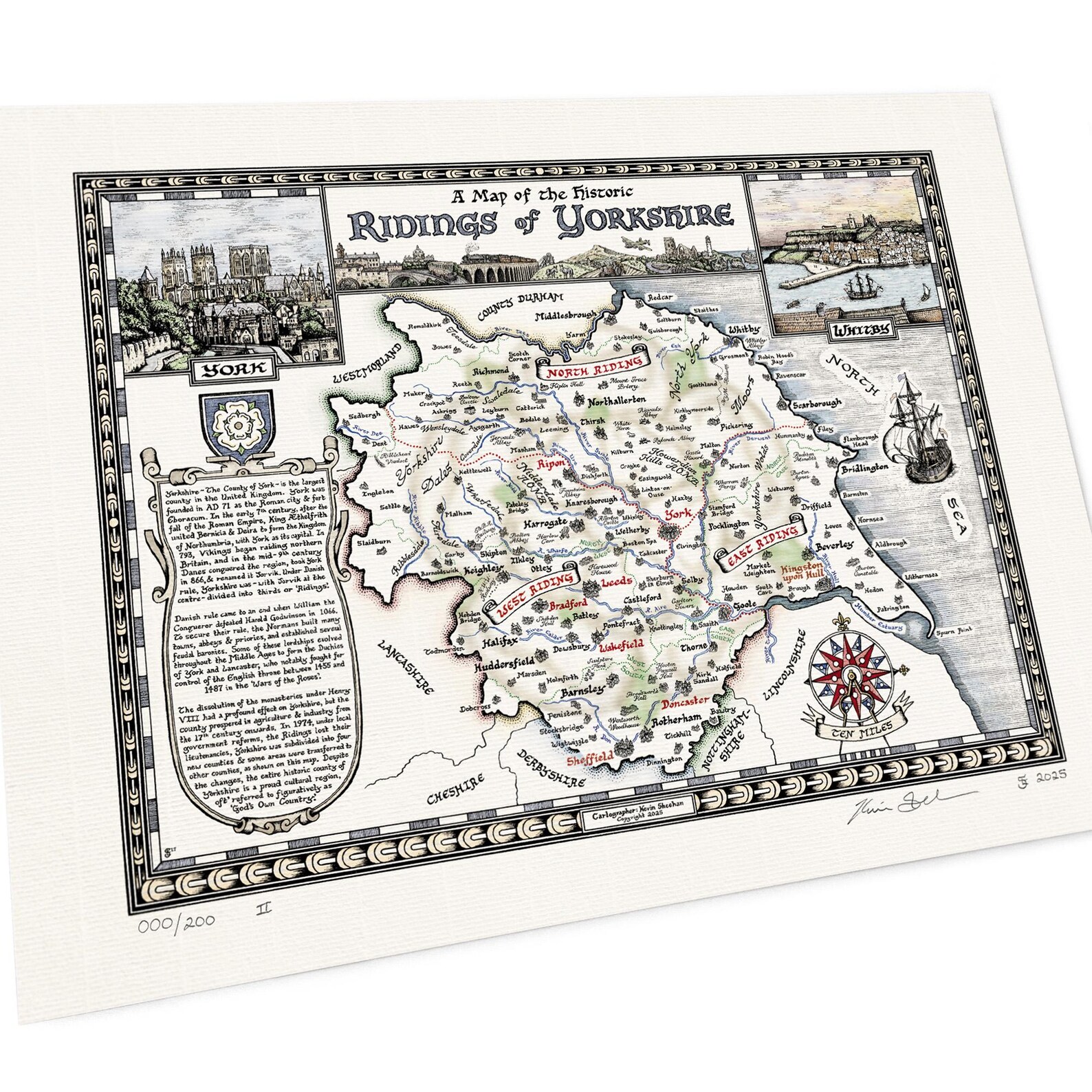 Hand-drawn Yorkshire Map • Fine Art Print by Manuscript Maps - Etsy